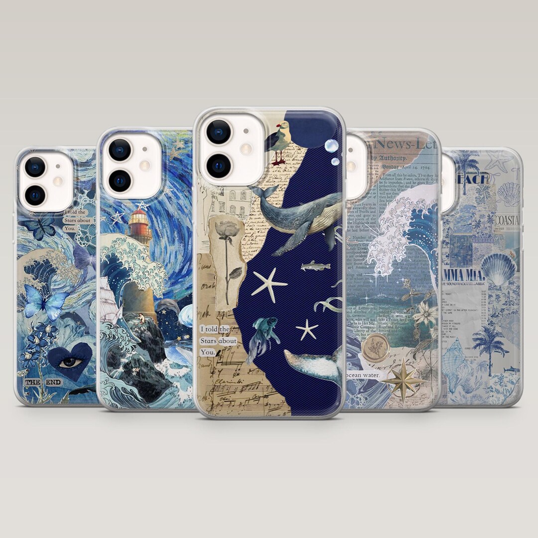 Sea Phone Case Marine Life Ocean Wave Cover for iPhone 16 Pro, 15, 14 ...