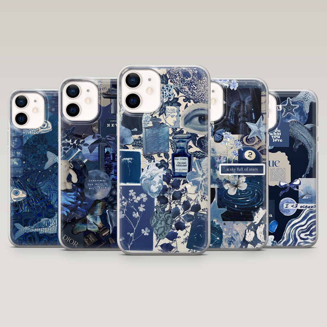 Navy Blue Phone Case Blue Collage Aesthetic Cover for iPhone 17pro, 16 ...