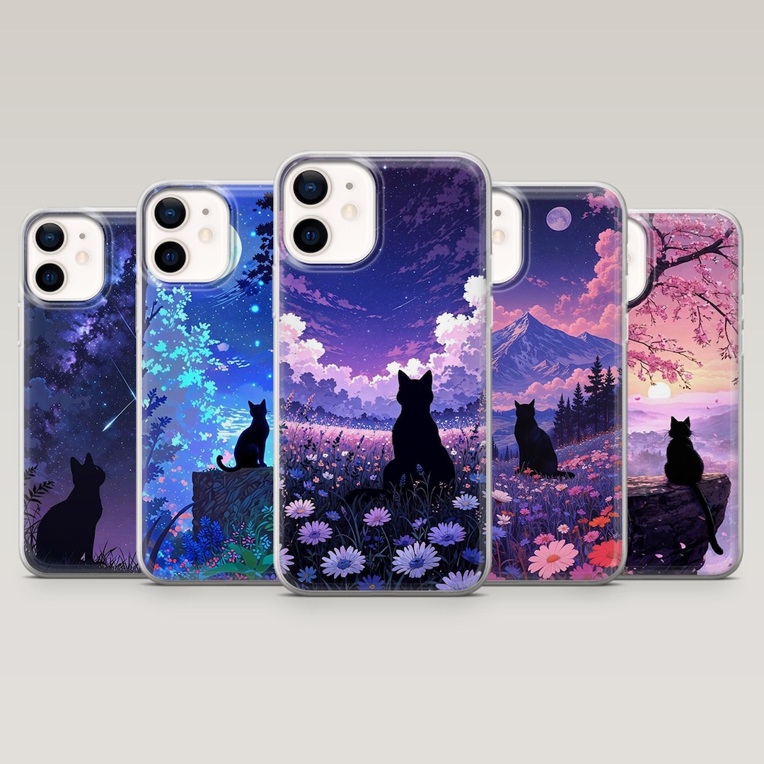 Black Cat Phone Case Nature Kawaii Cat Cover for iPhone 17pro, 16, 15 ...