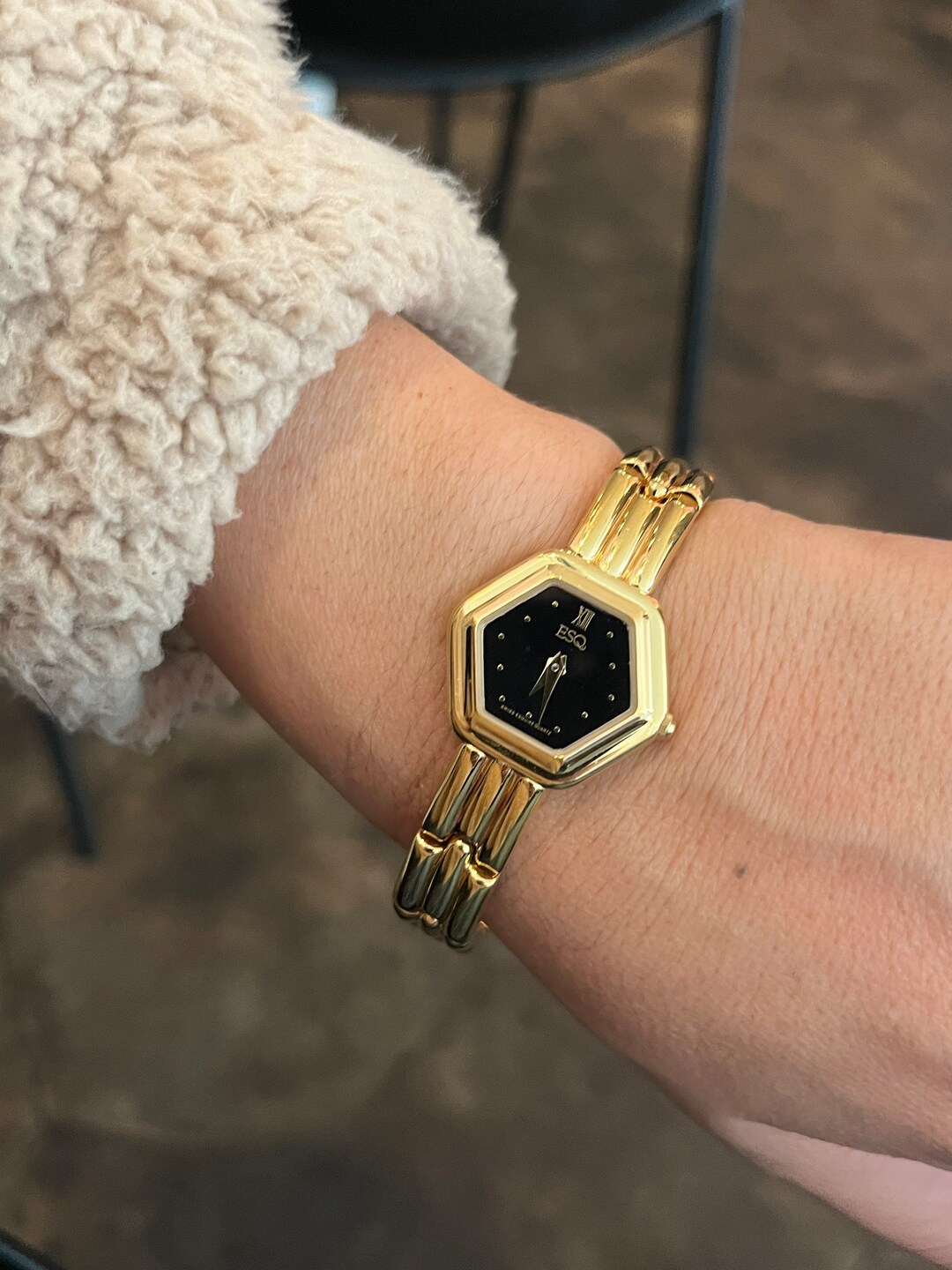 ESQ Vintage Gold Tone Watch Hexagon Swiss Made - Etsy