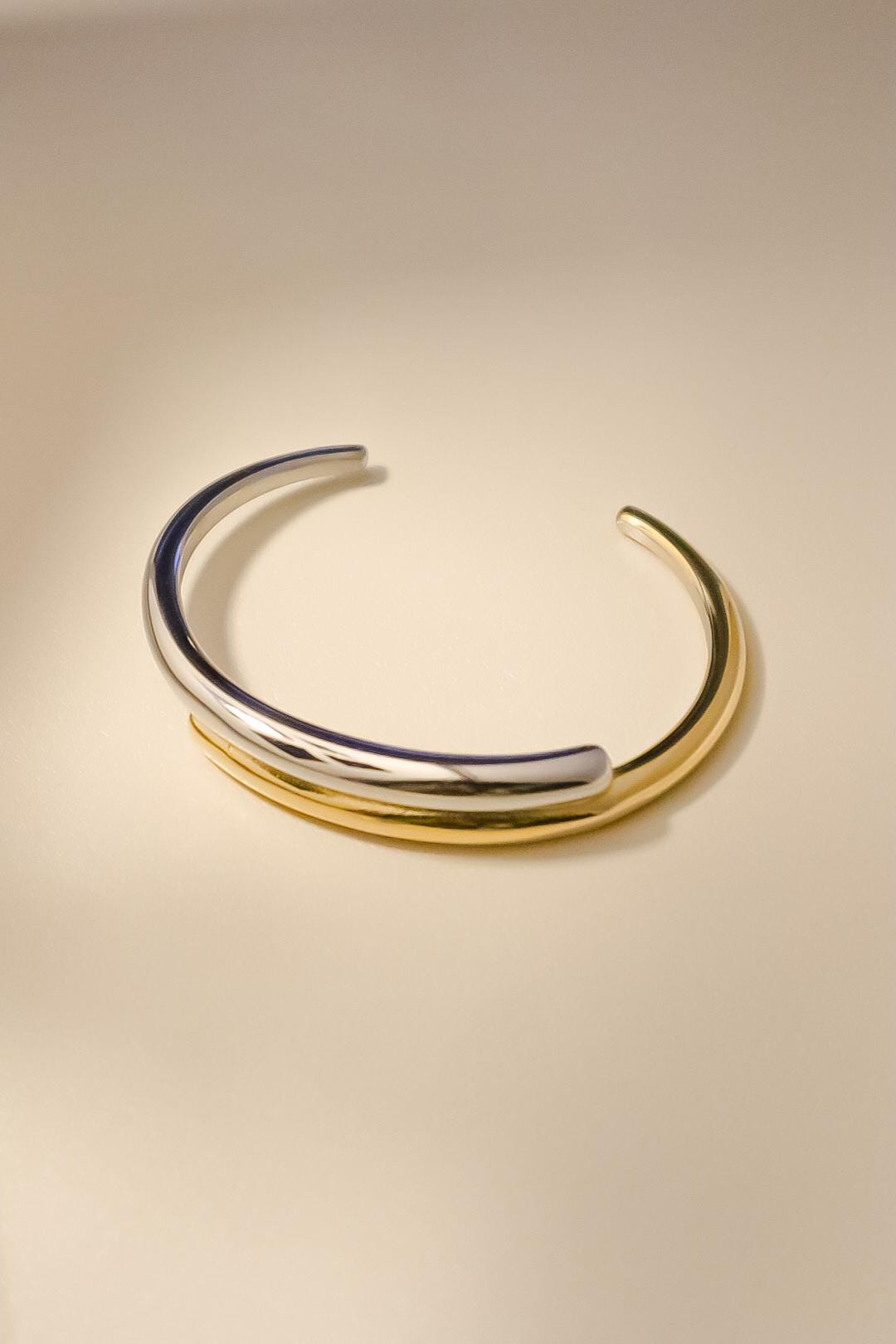 Two-tone Cuff Bracelet Mixed Metal Cuff Bracelet Gold Silver Bracelet ...