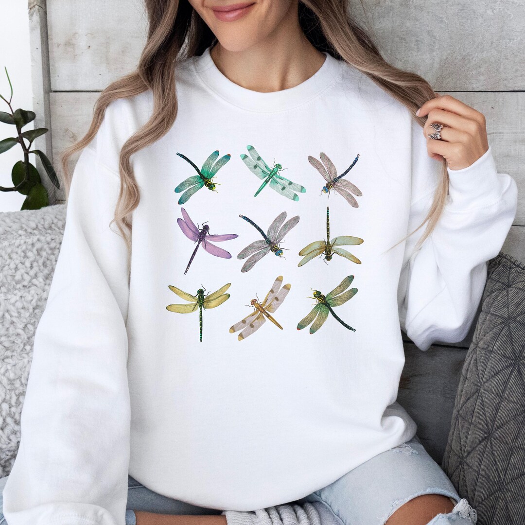 Dragonfly Sweatshirt Women's, Watercolor Dragonflies Sweater, Nature ...
