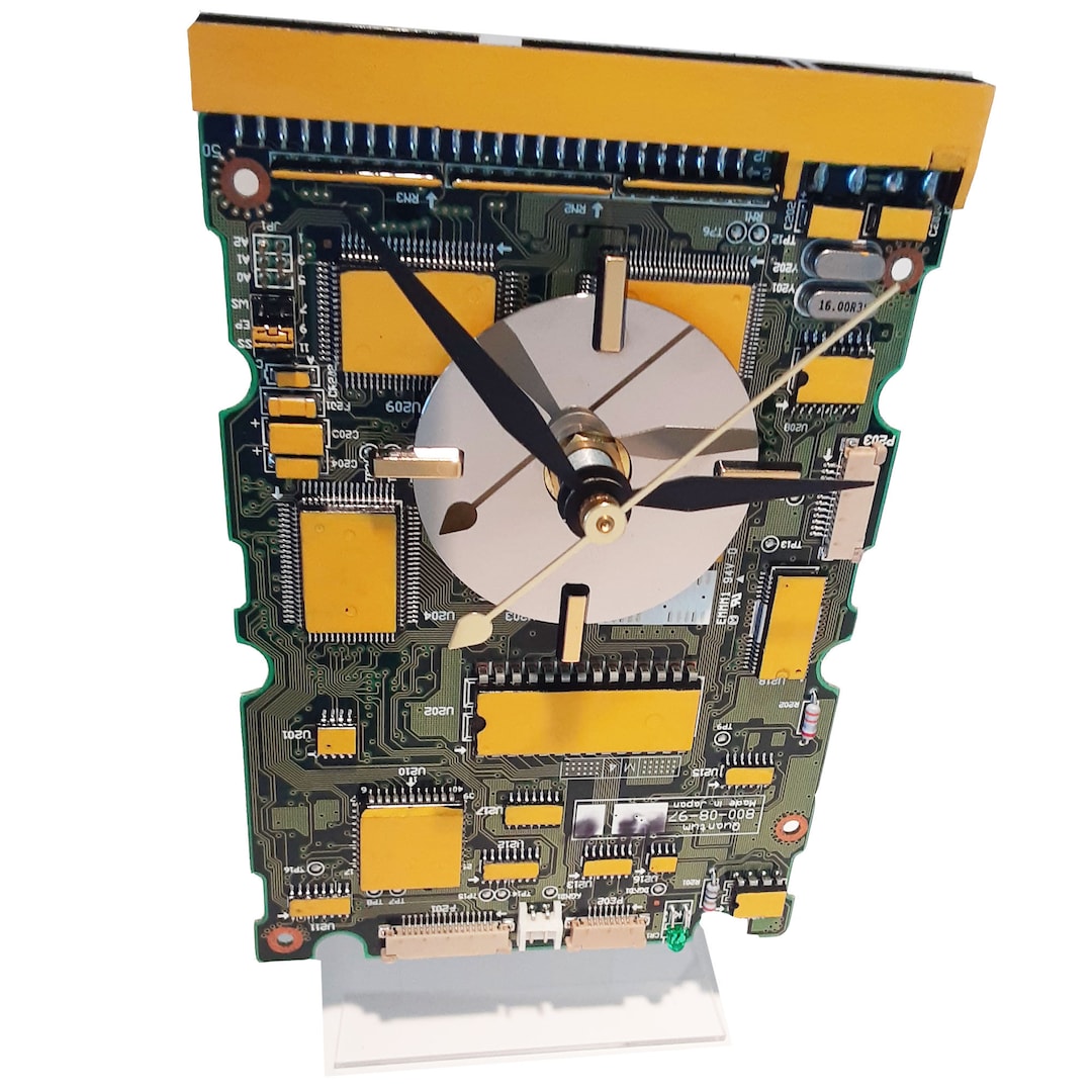 Yellow Circuit Board Clock Hand-painted With Laptop Disk Platter ...