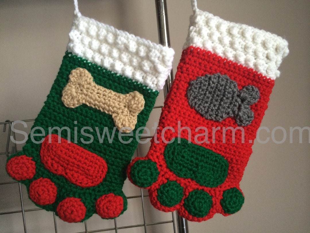 Paw Print Stocking Christmas Holiday Dog Cat Pet Photo Prop PDF Crochet ...