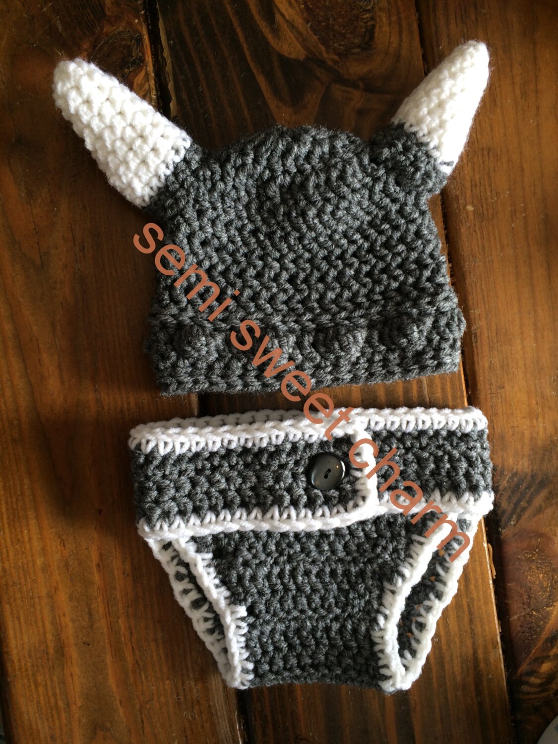 Viking Hat Newborn Diaper Set Outfit for Photos Crochet | Etsy