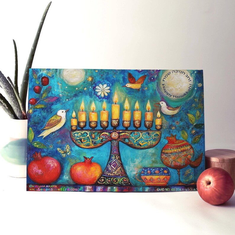 Whimsical Hanukkah Card – Menorah, Star of David & Musical Children No ...