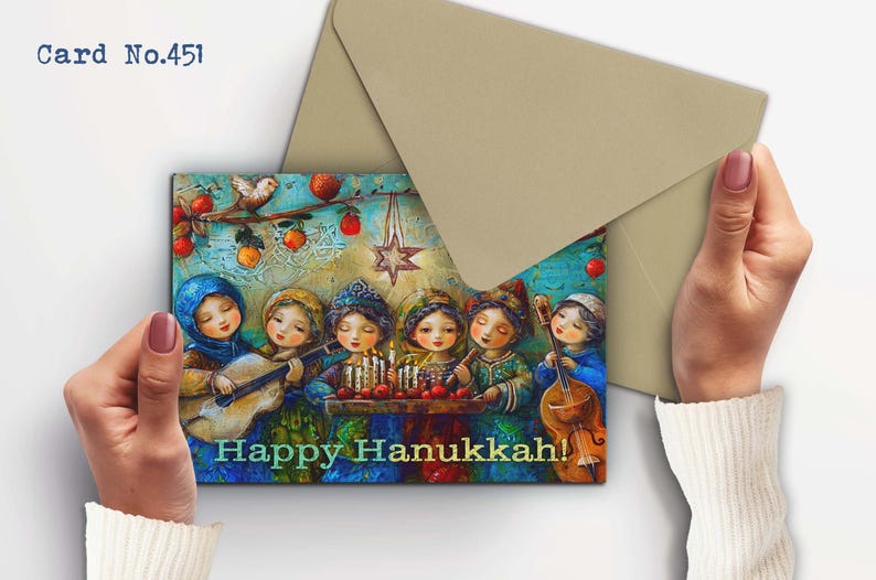 Whimsical Hanukkah Card – Menorah, Star of David & Musical Children No ...