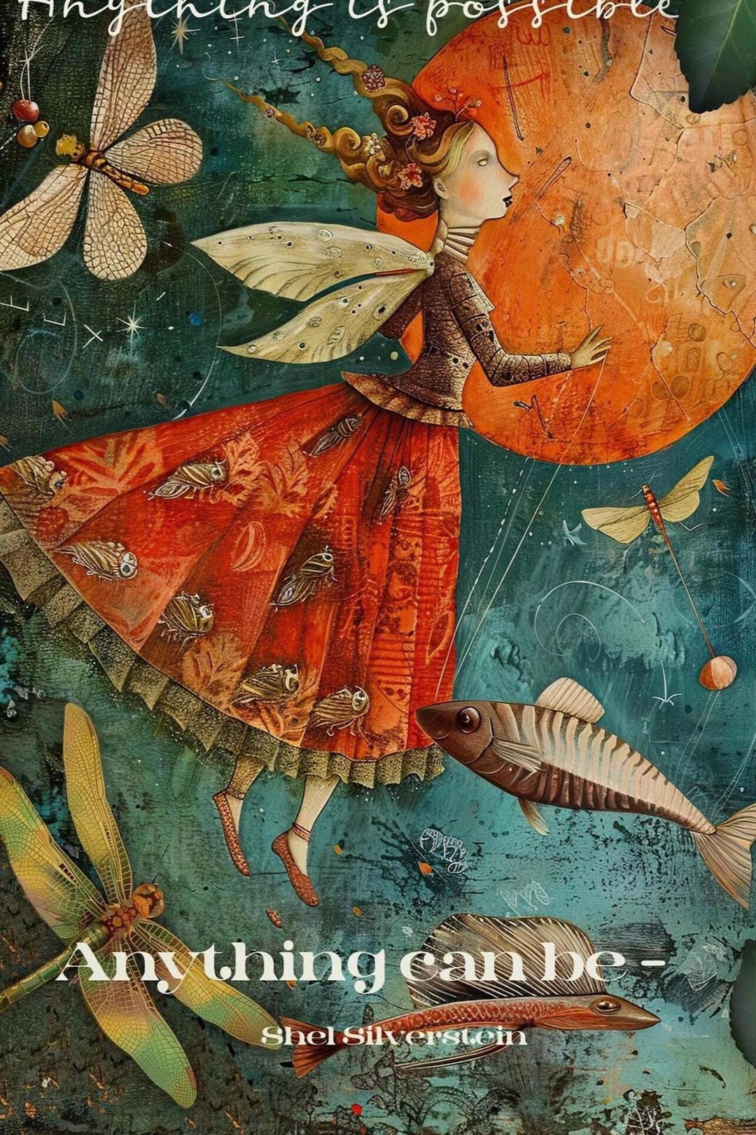 Whimsical Dragonfly Greeting Card No.334: Celestial Fantasy Art - 5x7 ...