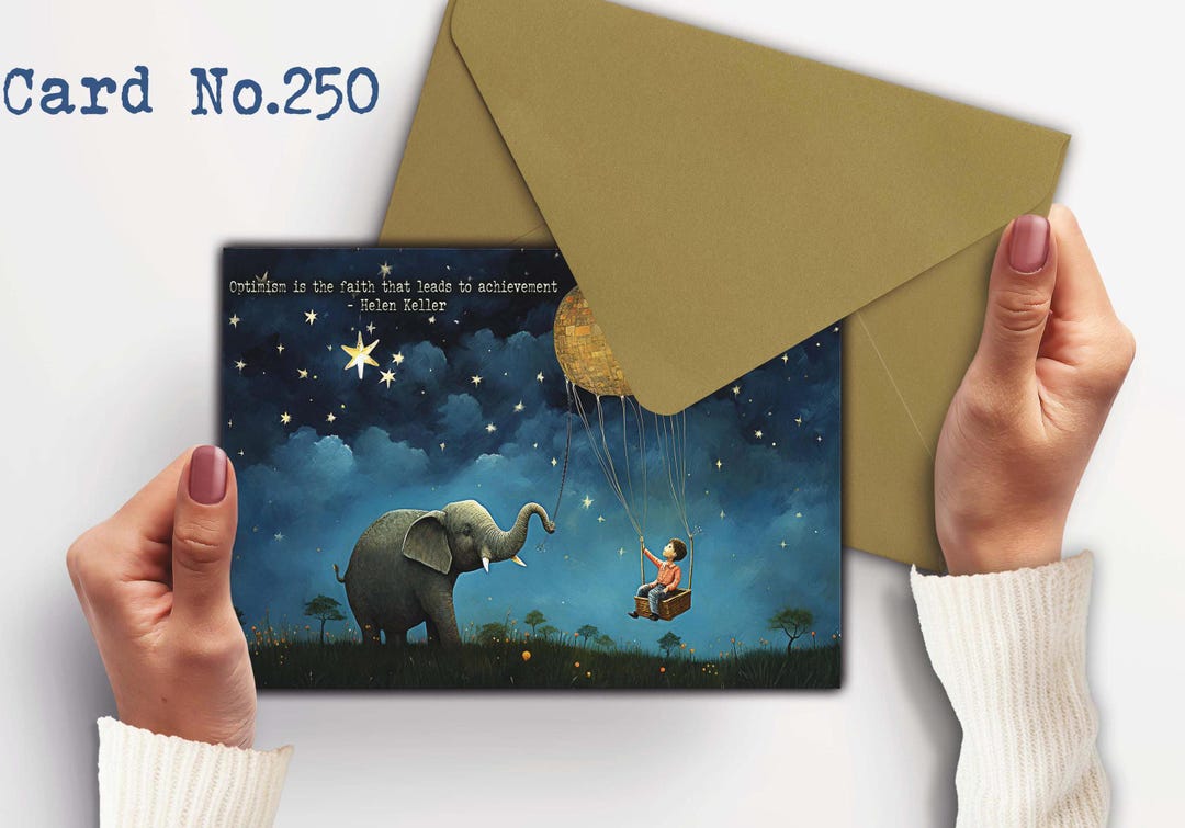 Whimsical Elephant Balloon Greeting Card No250: Optimism Art, 5x7 ...