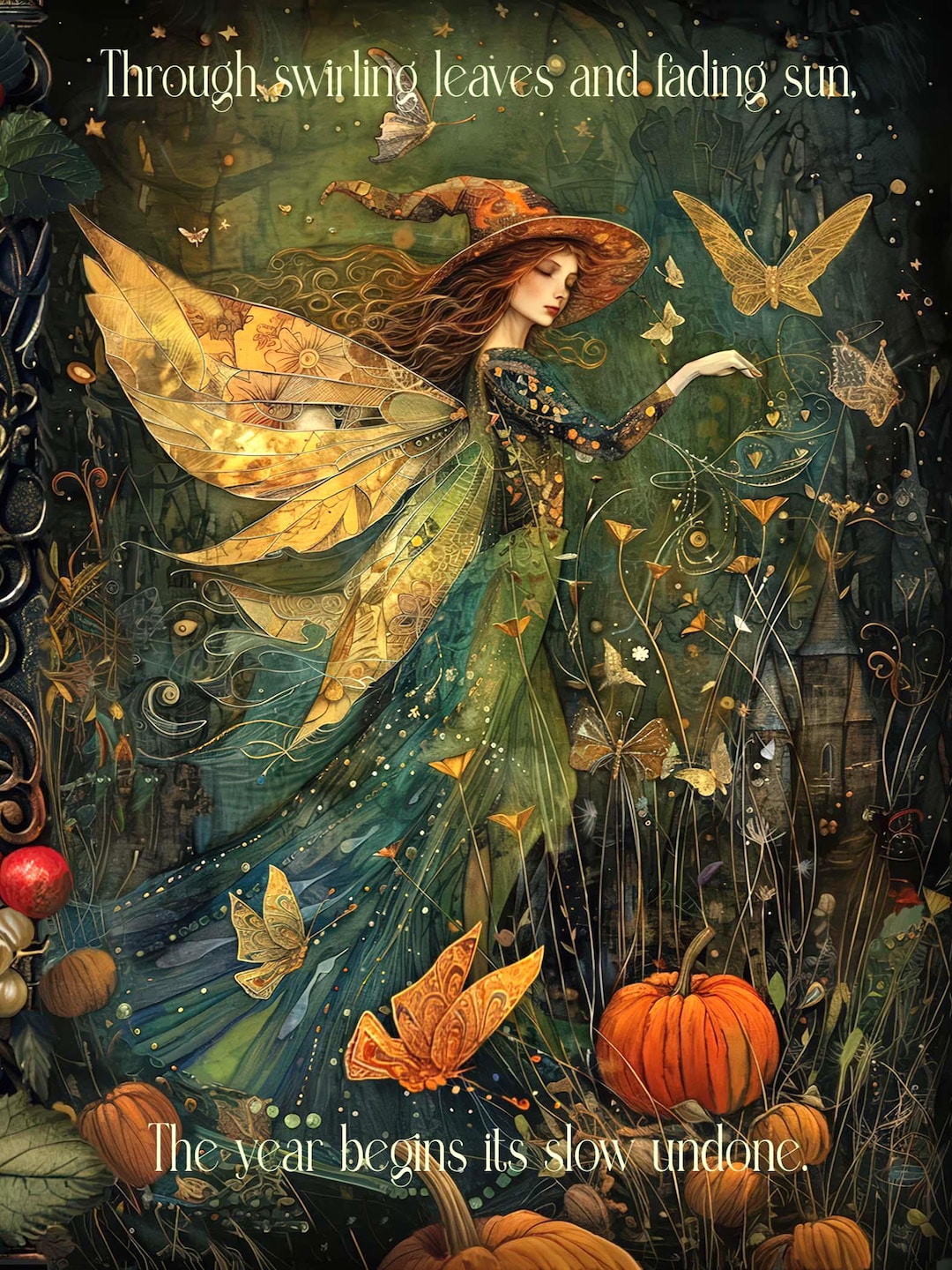 Whimsical Greeting Card 416 Fall Autumn Fantasy Green Fairy Love ...