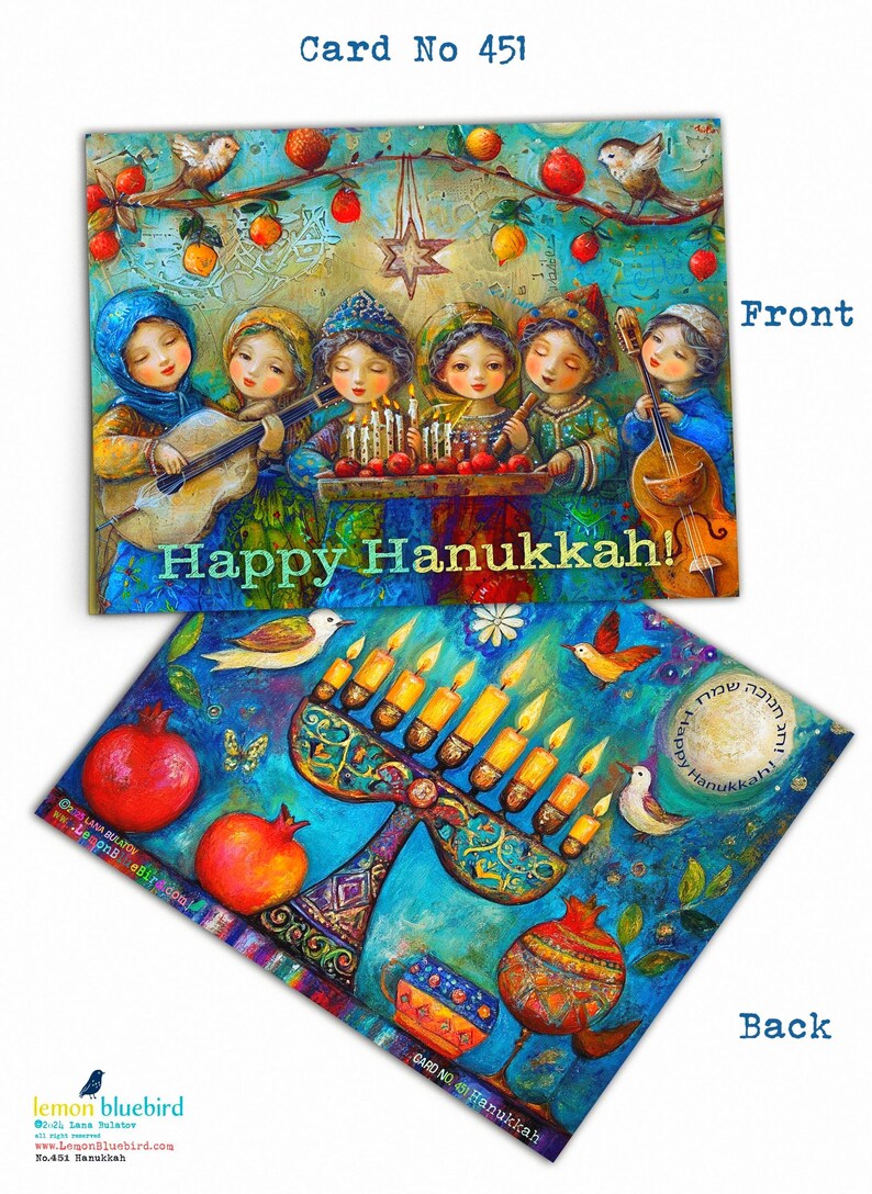 Whimsical Hanukkah Card – Menorah, Star of David & Musical Children No ...