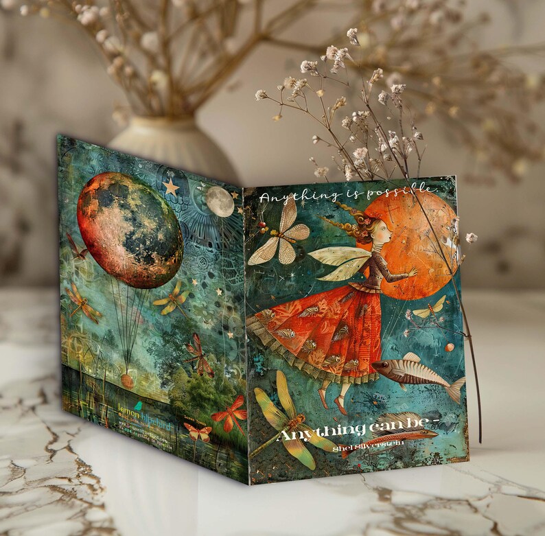 Whimsical Dragonfly Greeting Card No.334: Celestial Fantasy Art - 5x7 ...