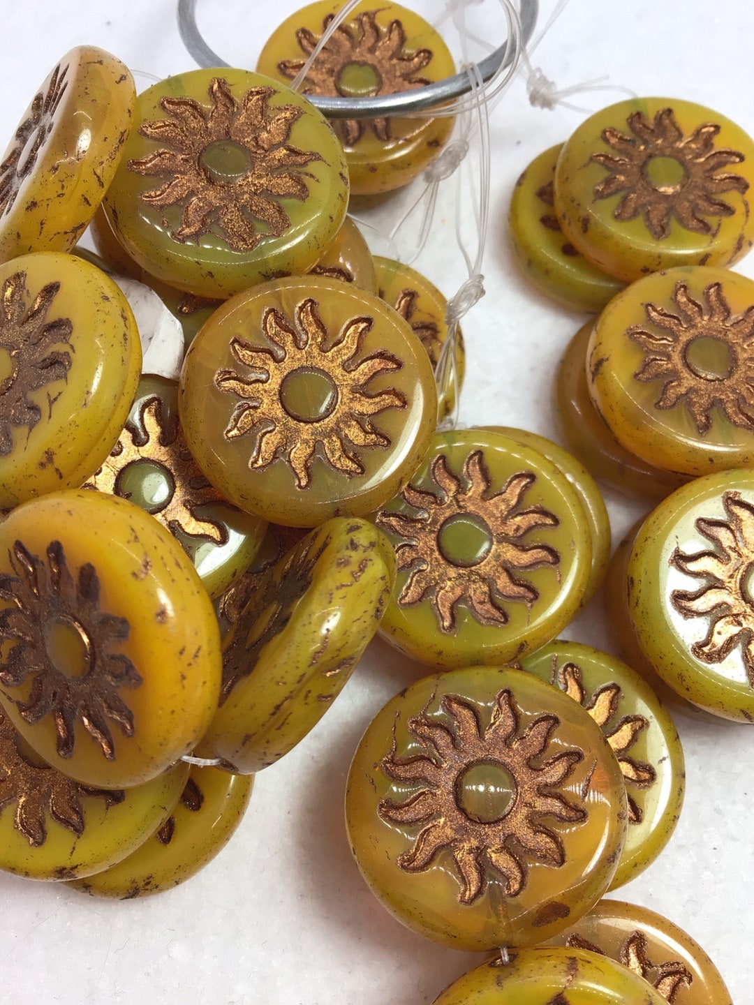 CZE 22mm Round Sun Coin Yellow With Bronze Wash Czech Beads - Etsy