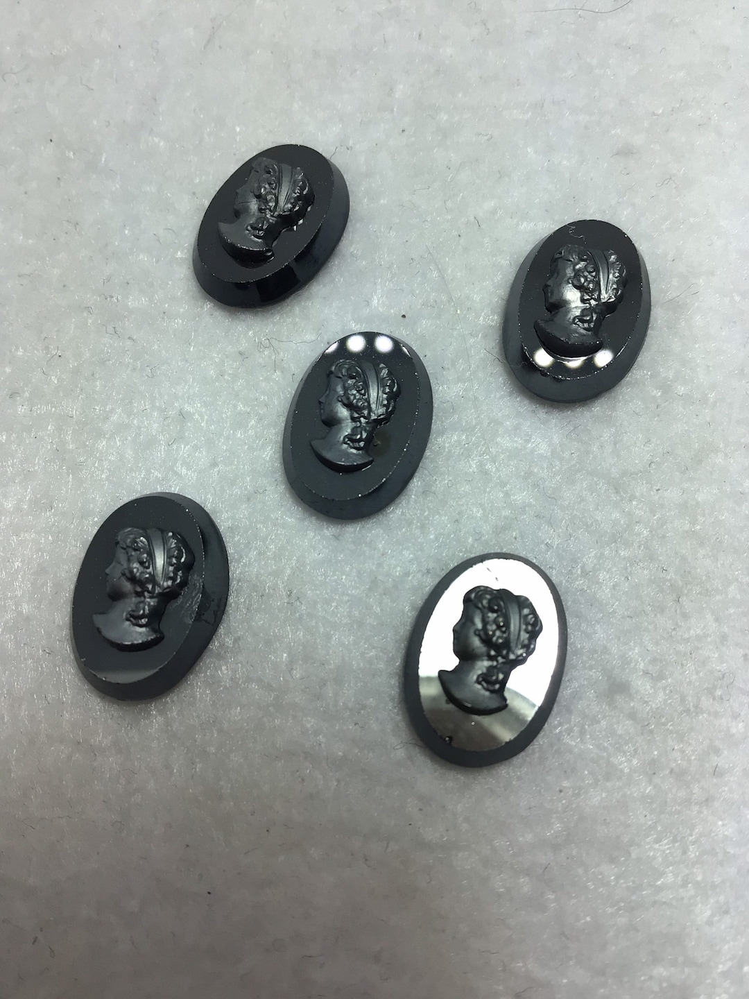 CAB Small Vintage Cabochon Black With Silver Face - Etsy