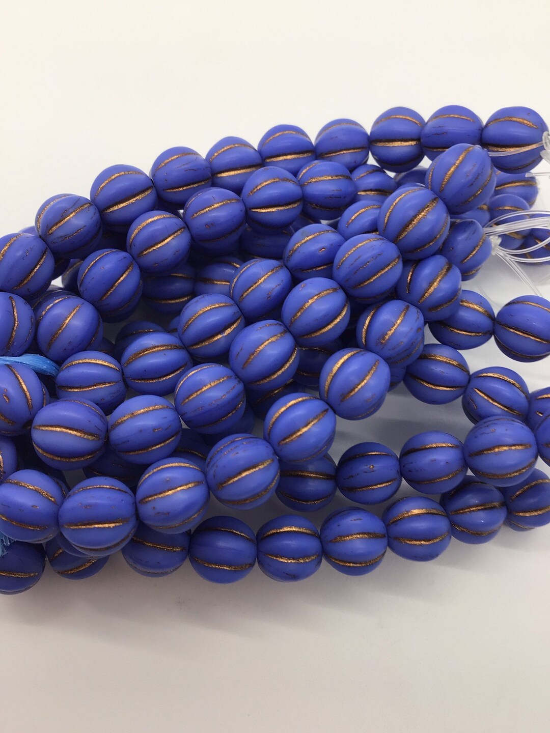 CZE 8mm Melon Bead Indigo With Brown Wash Czech Beads - Etsy