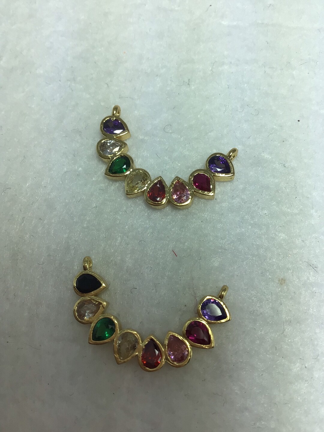 FIN Connector With Multi Colored Pear Shaped Czs in Gold. - Etsy UK