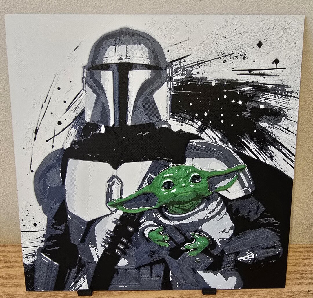 Mandalorian & Grogu 3D Printed Wall Art Star Wars, Hueforge, Mural ...