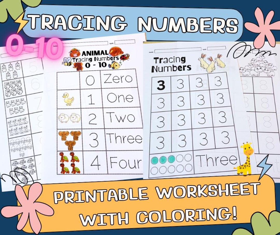 0-10 Tracing Numbers Printable Worksheet With Coloring - Etsy