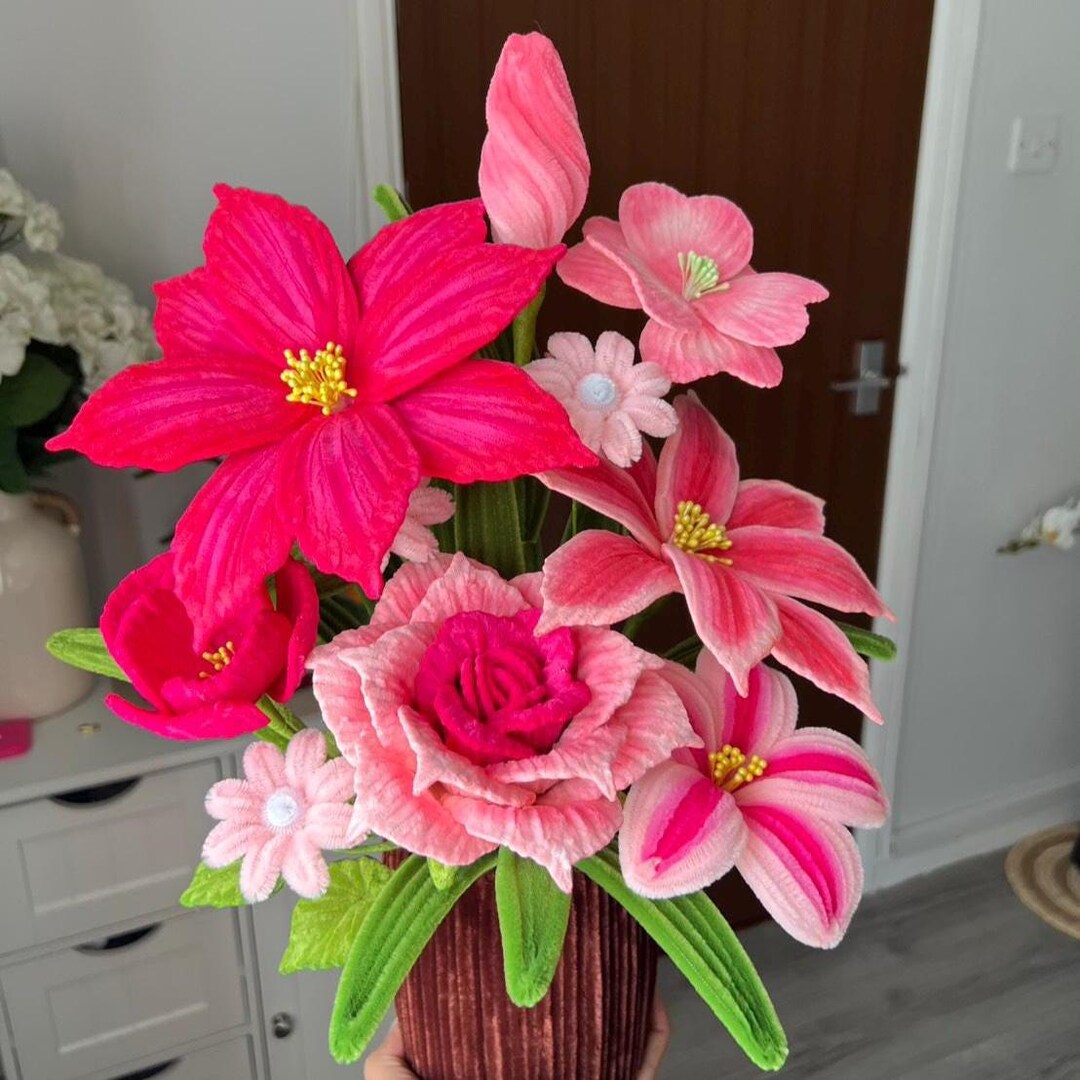 Handmade Mixed Pink Flowers Pot - Finished Product - Etsy