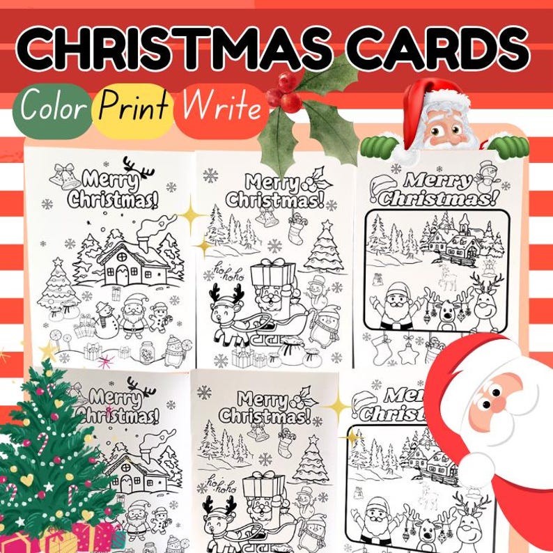 Christmas Cards to Color, Print and Write Holiday Cards foldable ...