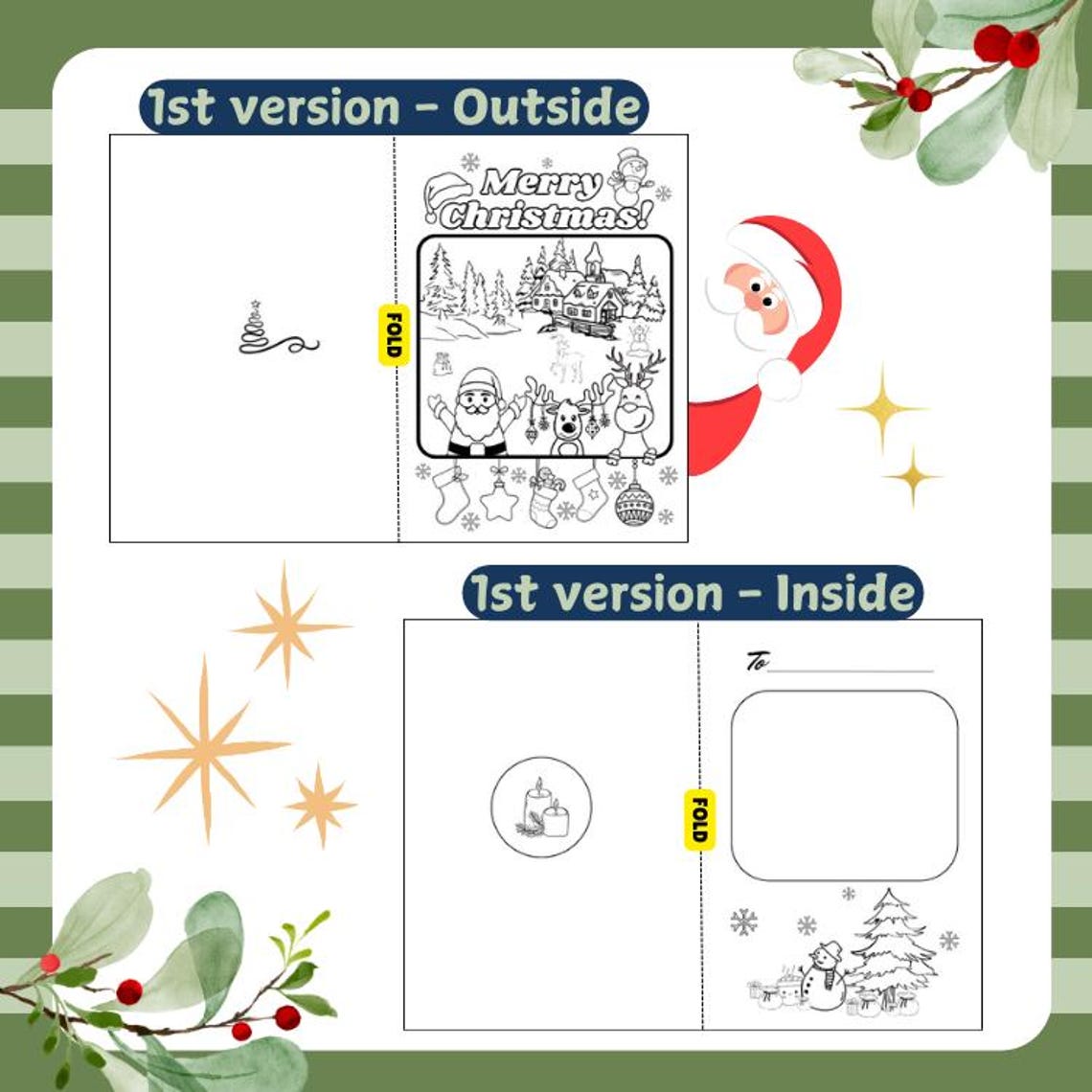 Christmas Cards to Color, Print and Write Holiday Cards foldable ...
