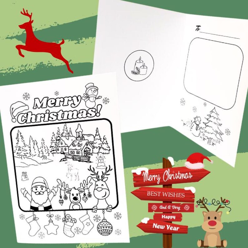 Christmas Cards to Color, Print and Write Holiday Cards foldable ...