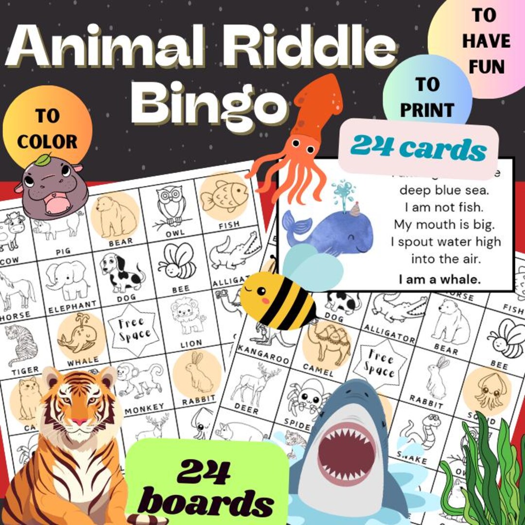 Animal Riddle Bingo Animal Vocabulary Bingo Game to Color and Print - Etsy