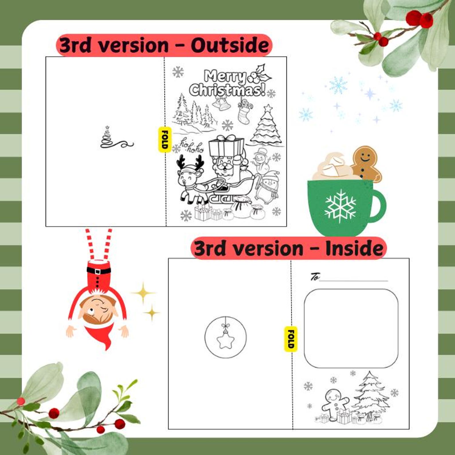 Christmas Cards to Color, Print and Write Holiday Cards foldable ...
