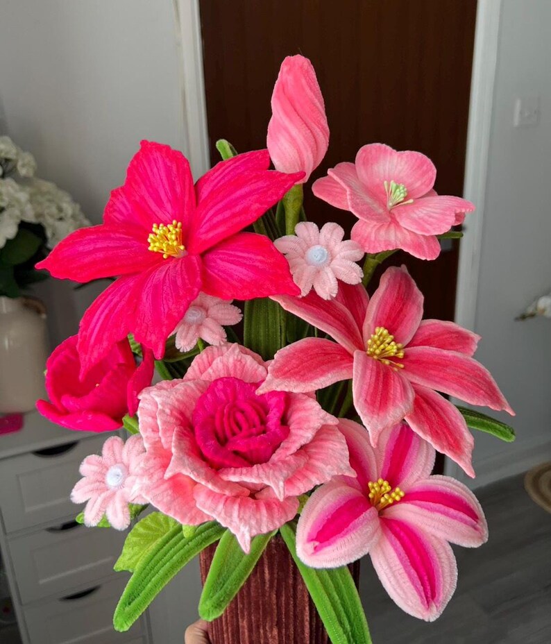 Handmade Mixed Pink Flowers Pot - Finished Product - Etsy