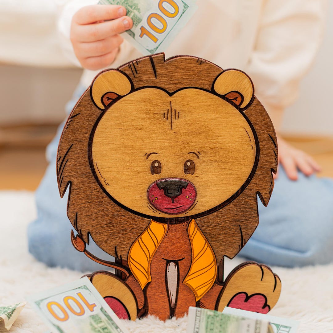 Personalized Wooden Lion Piggy Bank for Kids | Personalized Wooden ...