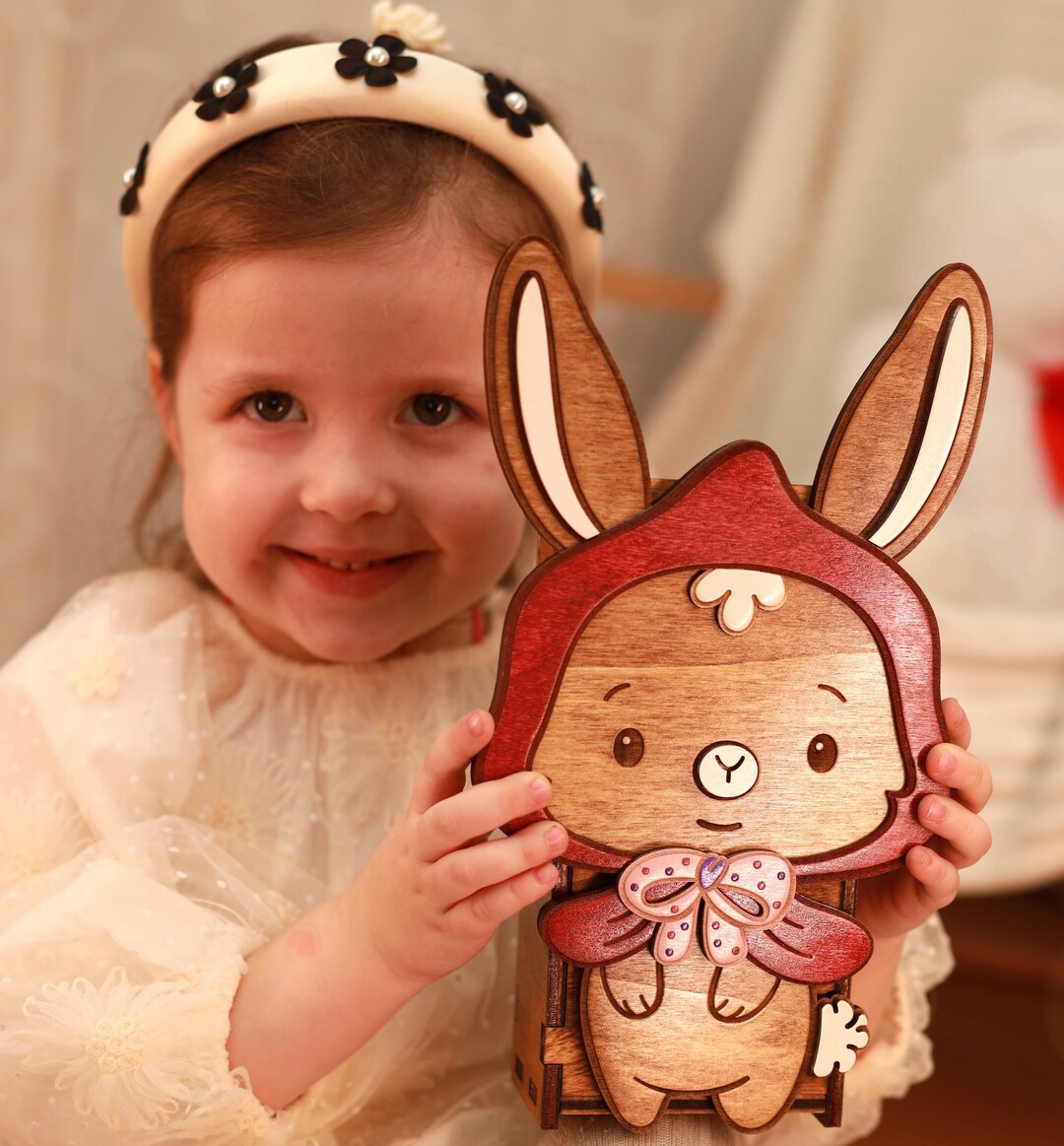Personalized Wooden Bunny Piggy Bank for Kids | Custom Rabbit Money Box ...