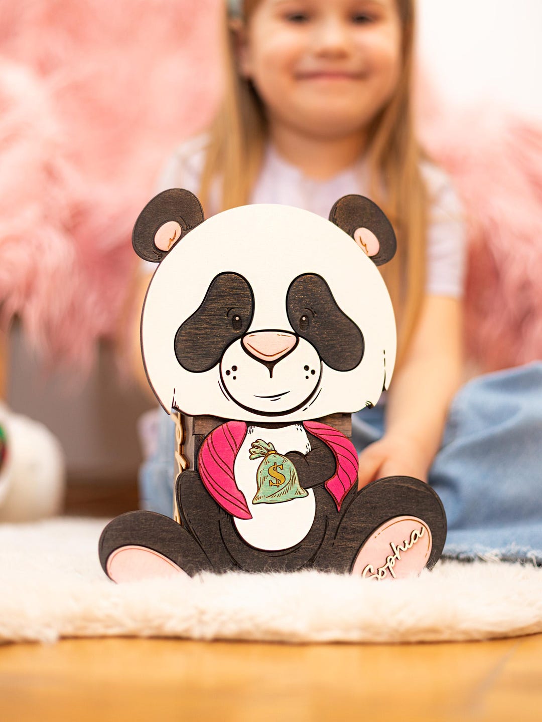 Personalized Wooden Panda Piggy Bank for Kids | Custom Money Box ...