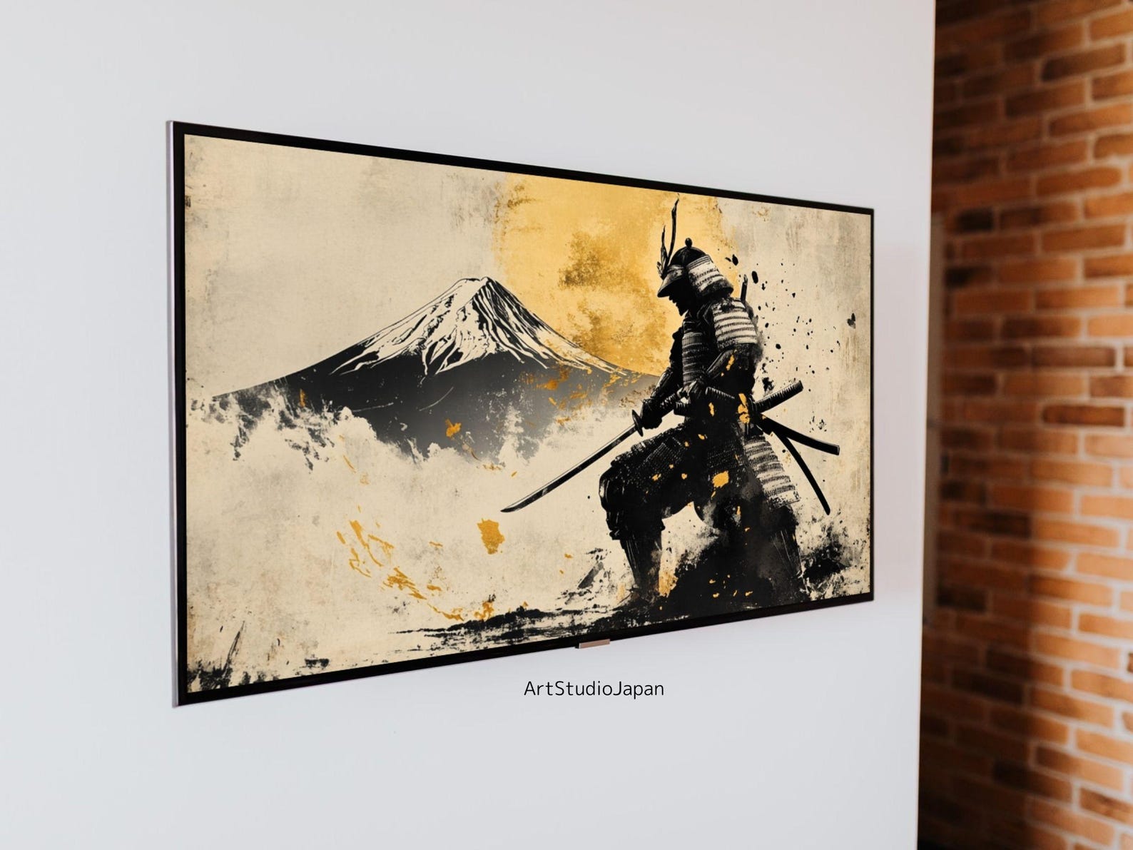 Moonlit Samurai Blade Drawn Ukiyo-e Digital Art New Year Japanese Wall Art Samurai & Fuji Sumi-e ...