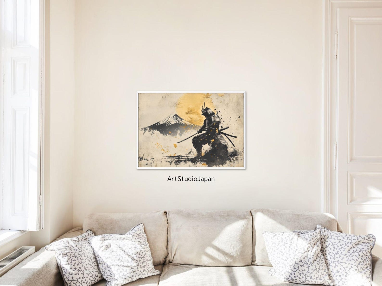 Moonlit Samurai Blade Drawn Ukiyo-e Digital Art New Year Japanese Wall Art Samurai & Fuji Sumi-e ...