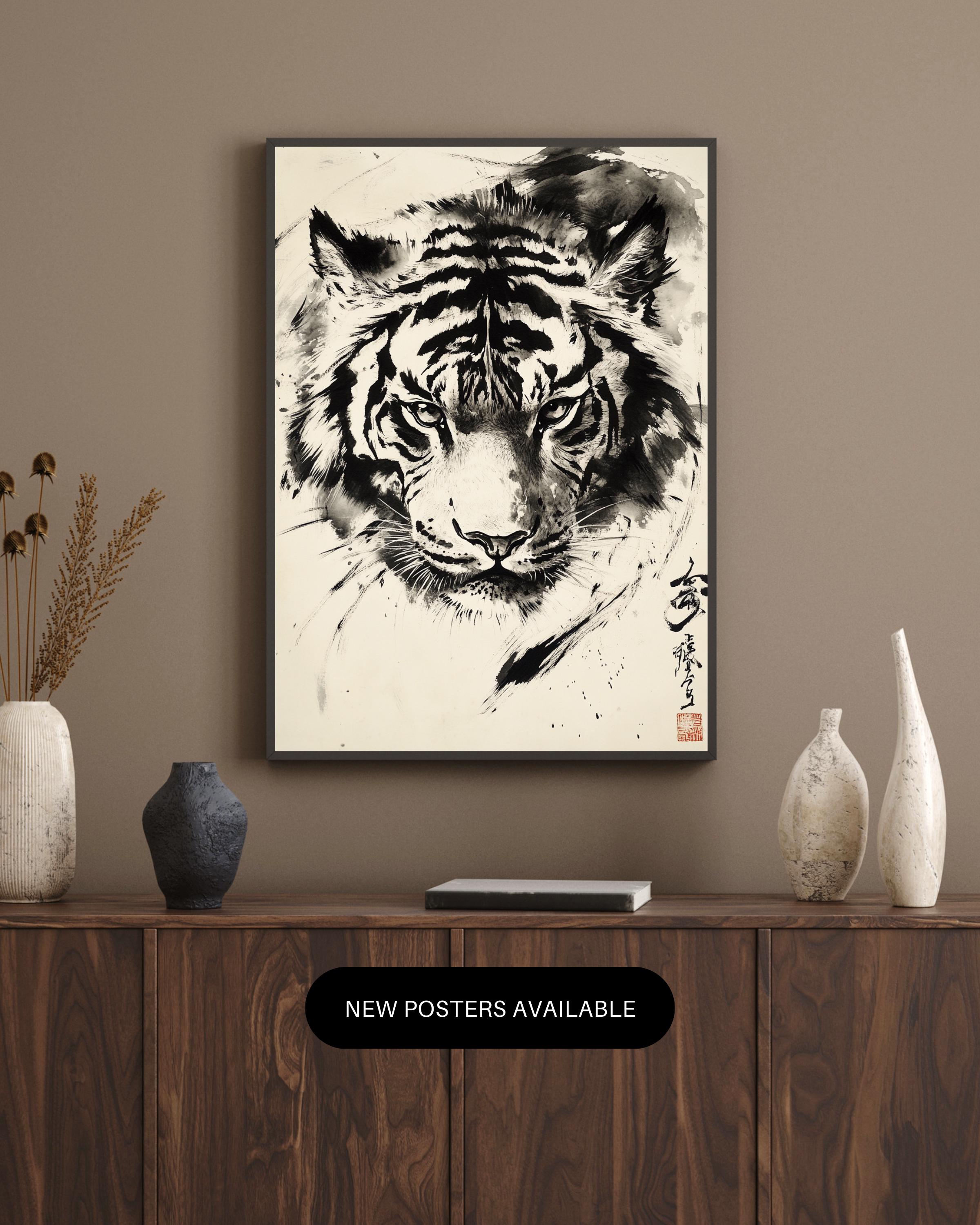 Japanese Wall Art Tiger Sumie Art Traditional Japanese Ink Wash ...