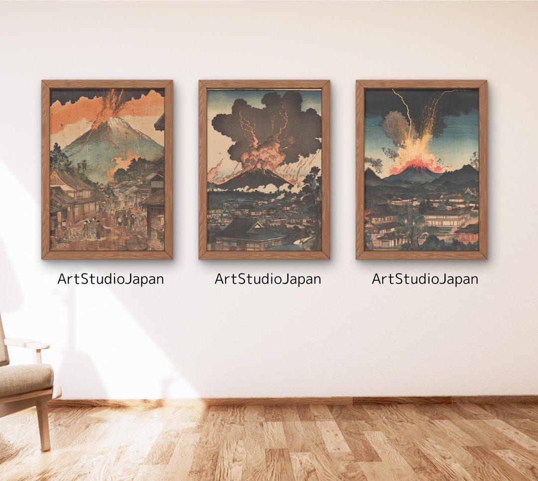 The Majestic Fury of Mount Fuji Ukiyo-e Style Exclusive 3-piece Digital ...