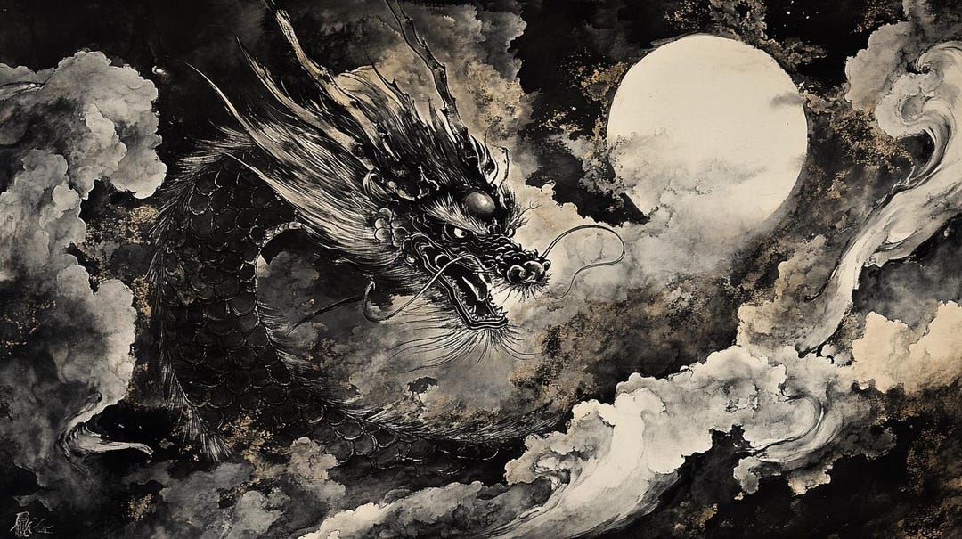 Dragon Sumi-e Art Japanese Sumi-e Wall Art Printable - Etsy