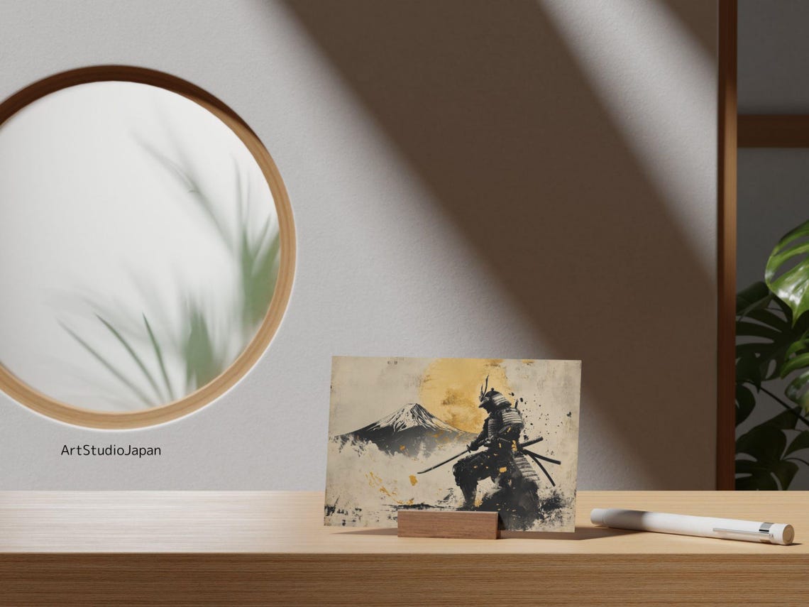 Moonlit Samurai Blade Drawn Ukiyo-e Digital Art New Year Japanese Wall Art Samurai & Fuji Sumi-e ...