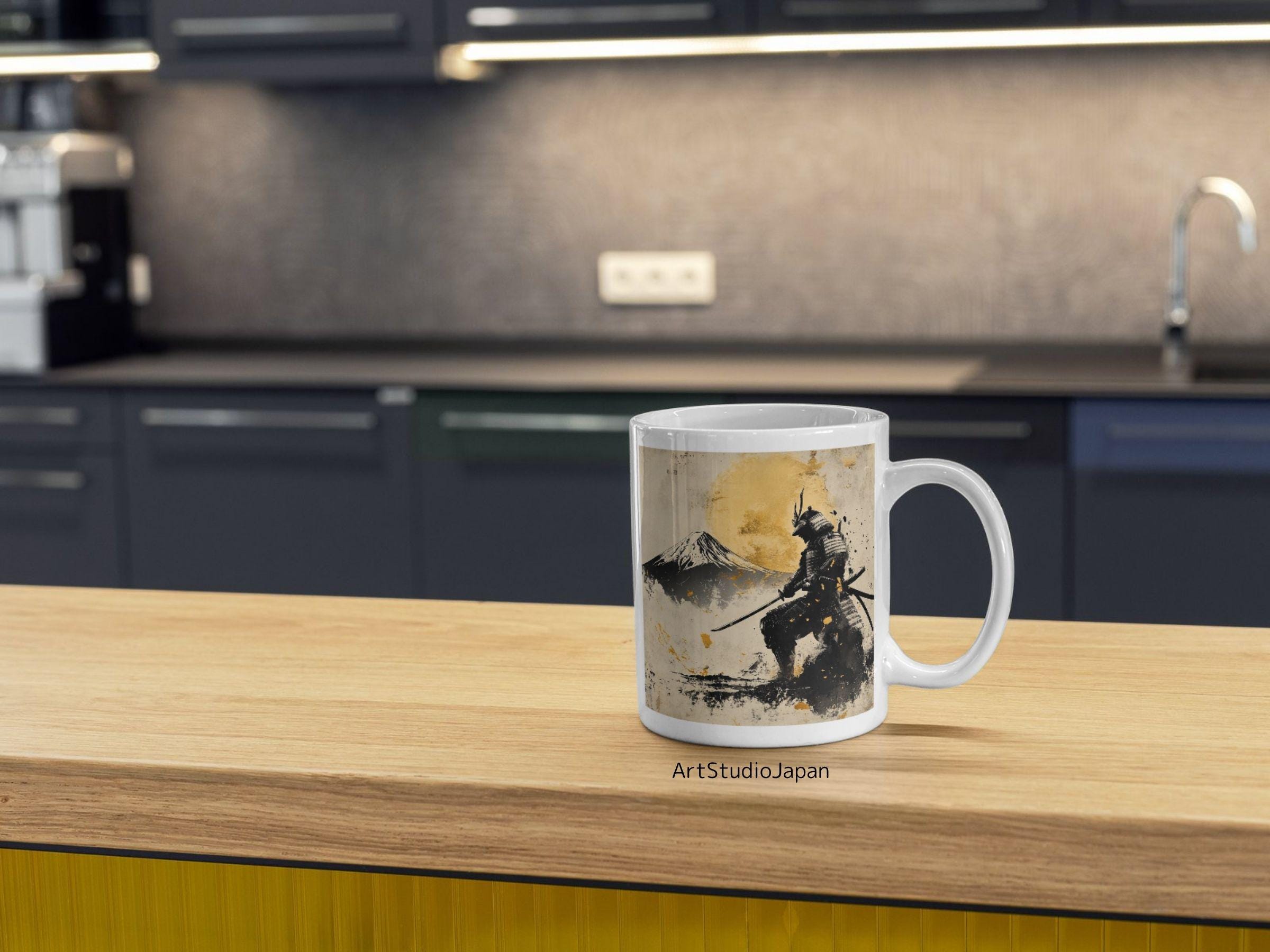 Moonlit Samurai Blade Drawn Ukiyo-e Digital Art New Year Japanese Wall Art Samurai & Fuji Sumi-e ...