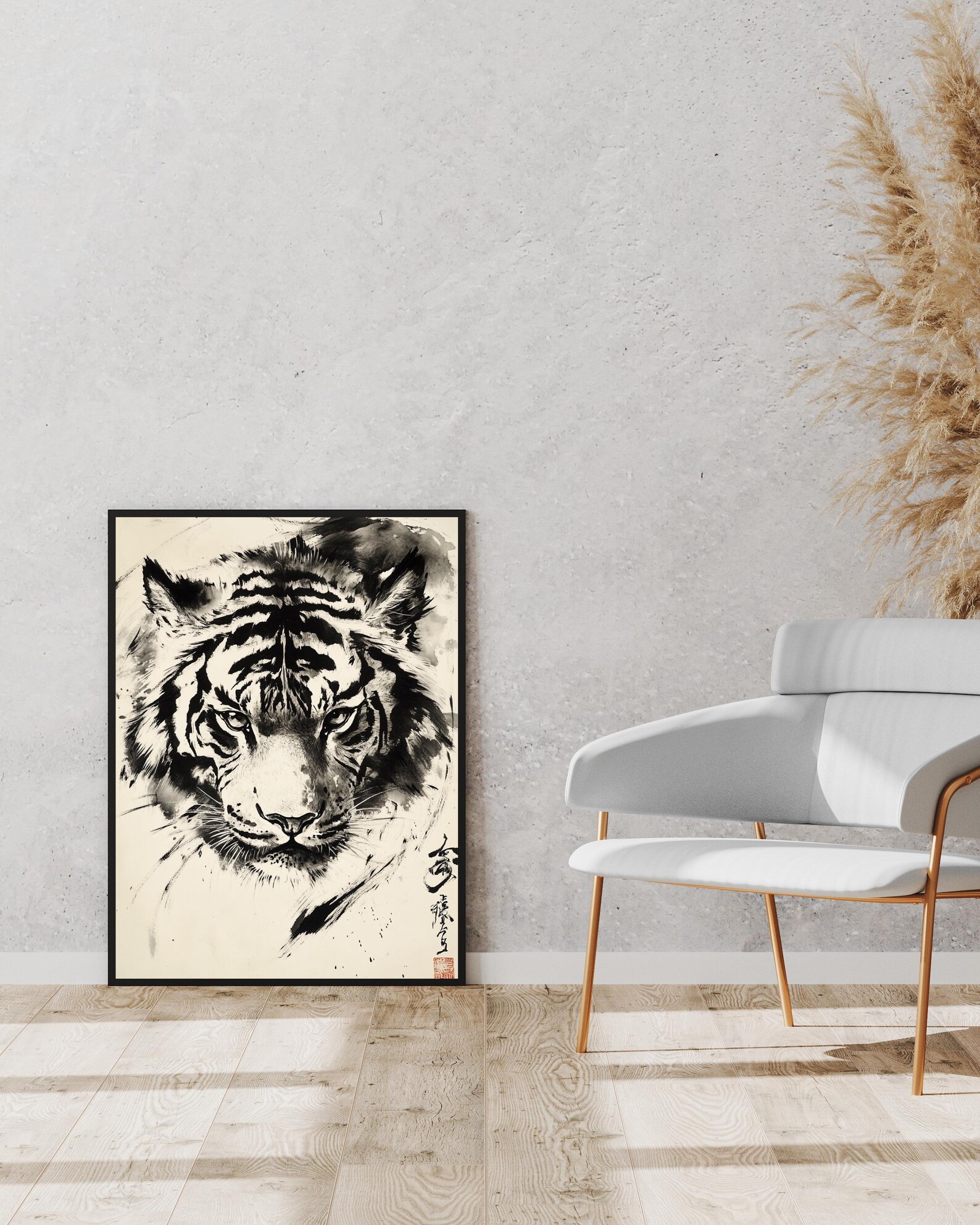 Japanese Wall Art Tiger Sumie Art Traditional Japanese Ink Wash ...