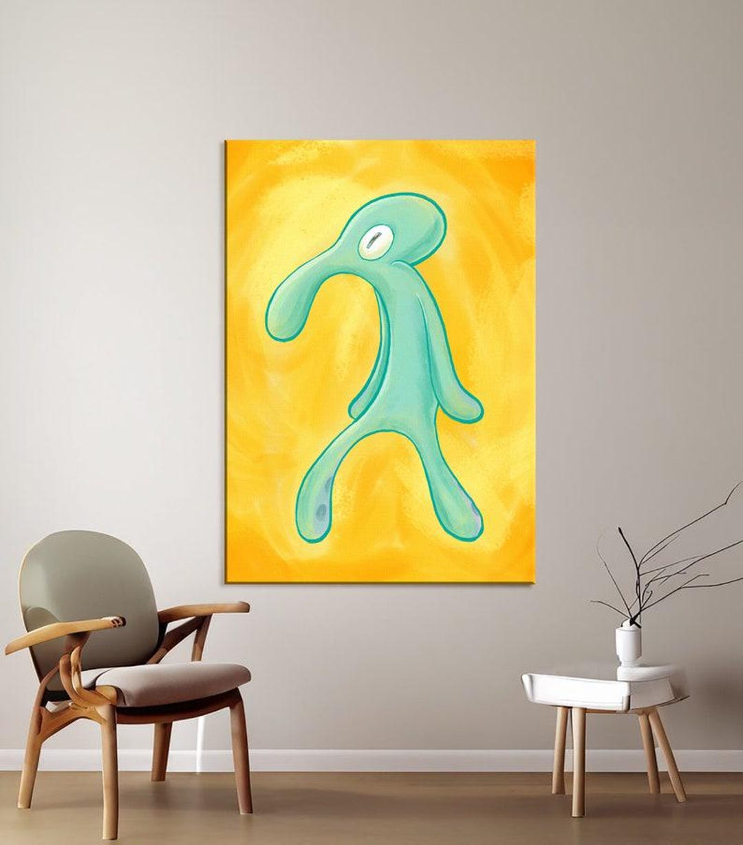 Squidward Painting Print, Abstract Wall Art, Squidward Canvas Poster, Modern 3D Canvas, Bold and ...
