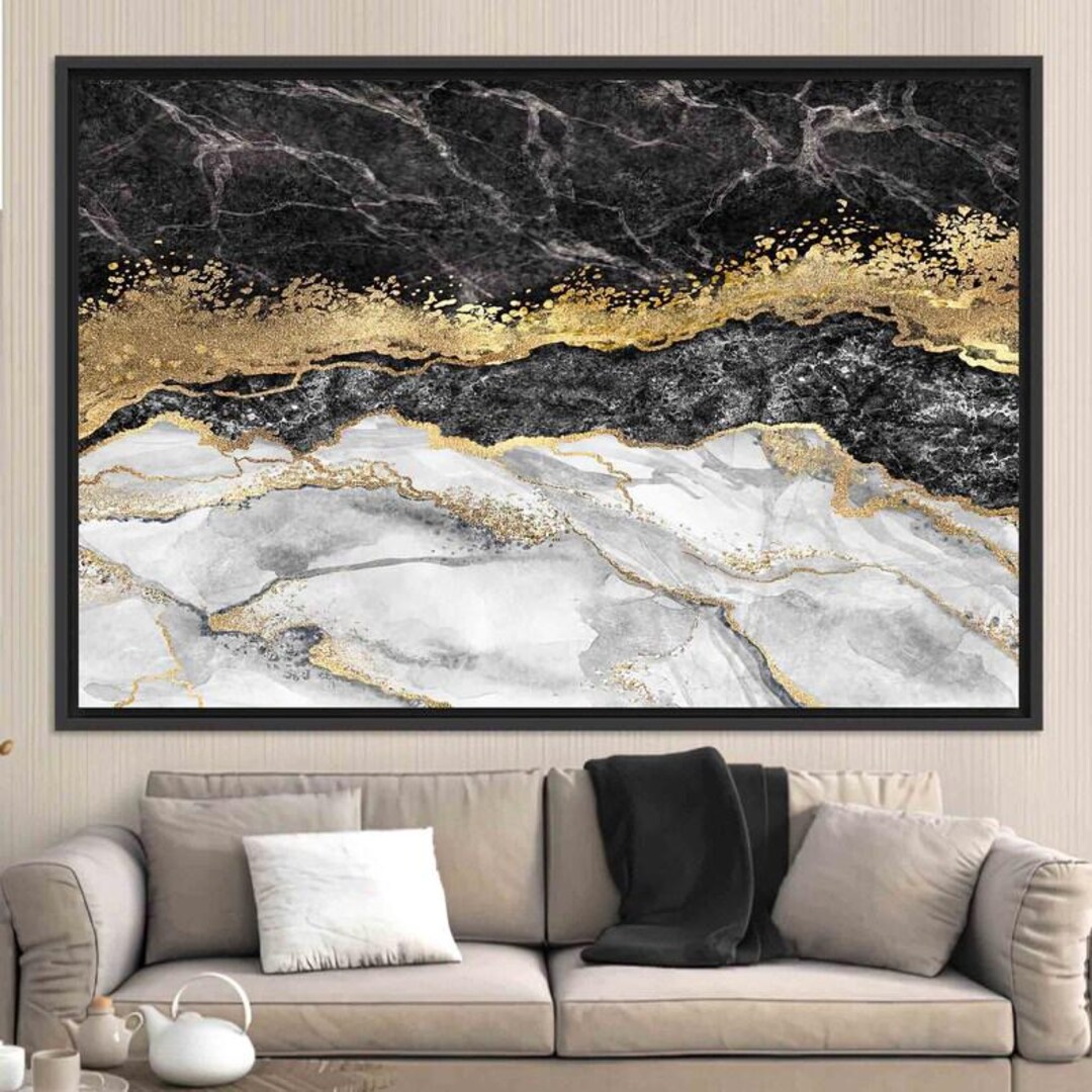 Black Gold Marble Print, Black Marble Canvas, Gold Marble Canvas, Gold ...