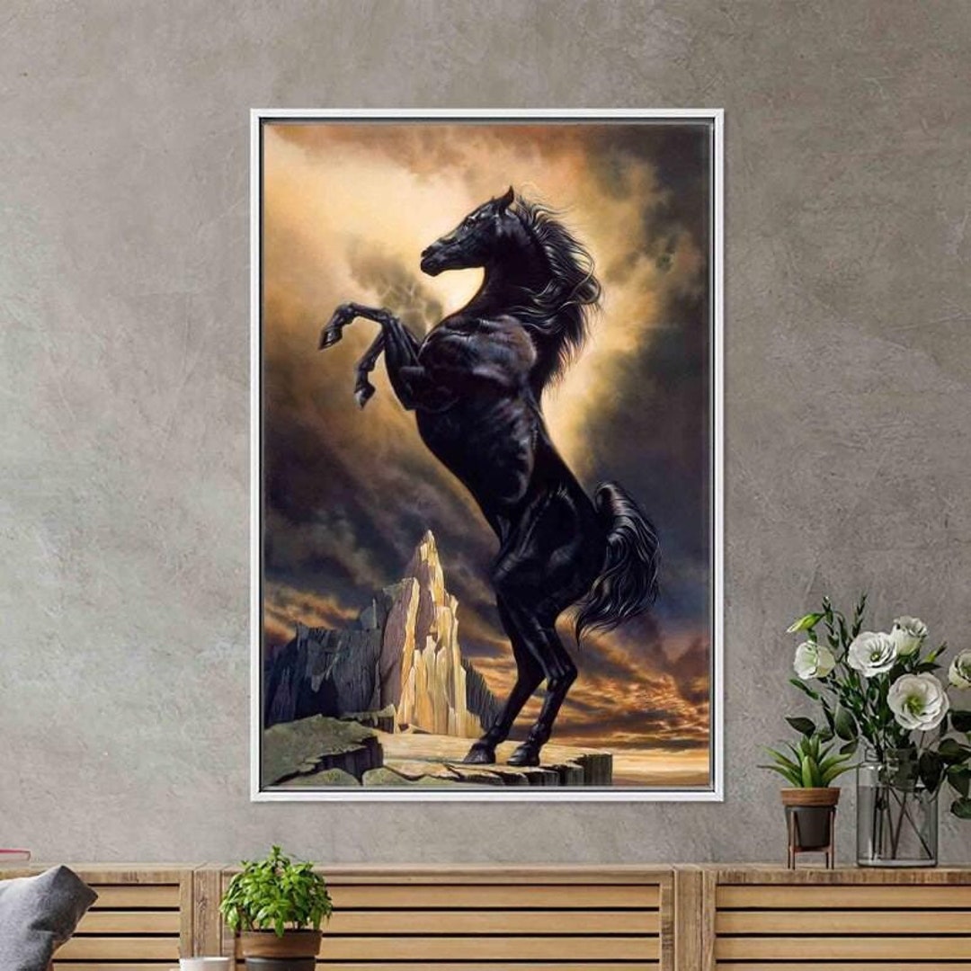 Majestic Black Stallion Canvas Painting Dramatic Horse Art With ...