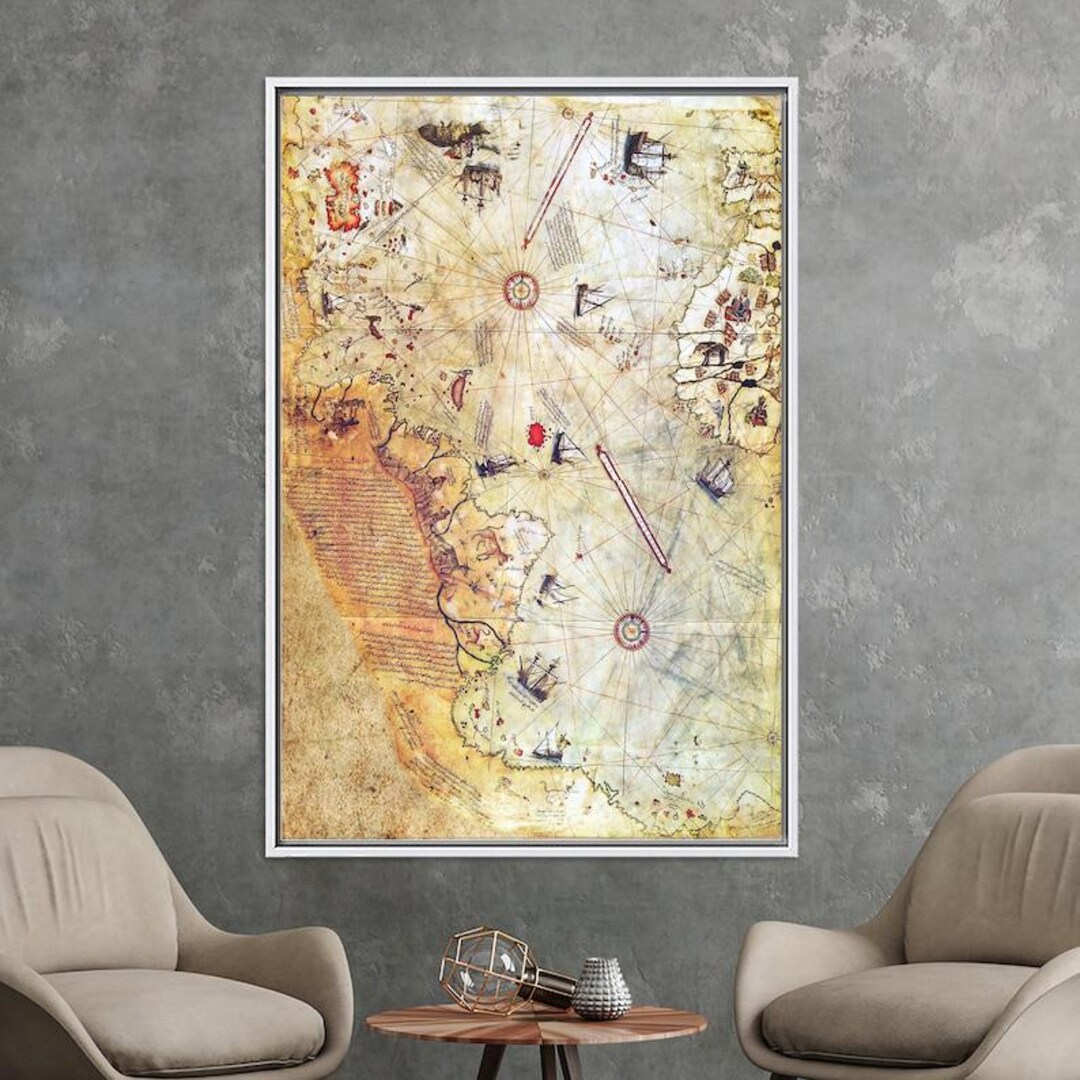 Piri Reis Map Printed, Piri Reis Wall Decor, Antique Map Art, Map Art ...