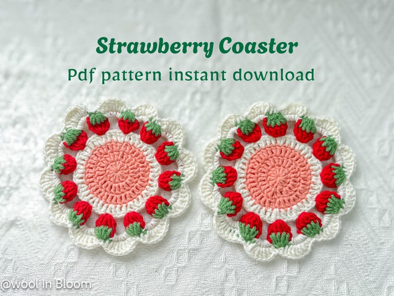 Strawberry Coaster Crochet Pattern | Summer Kitchen Decor (PDF) - Etsy