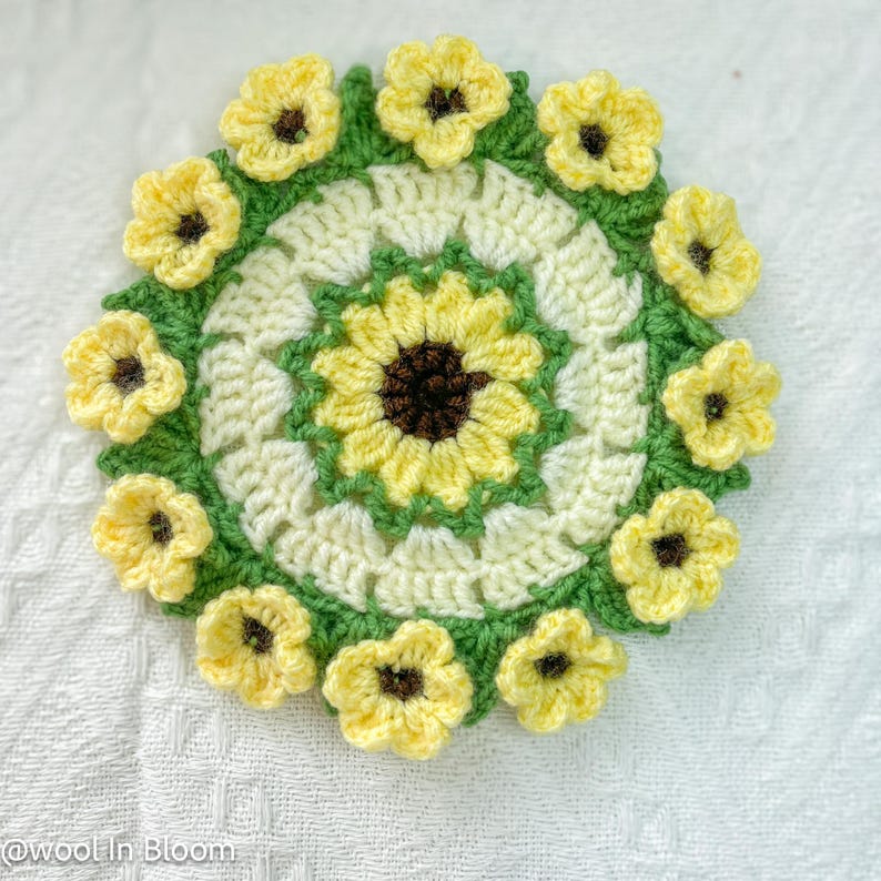 Sunflower Coaster Crochet Pattern: DIY Flower Coaster & Pot Holder (PDF ...