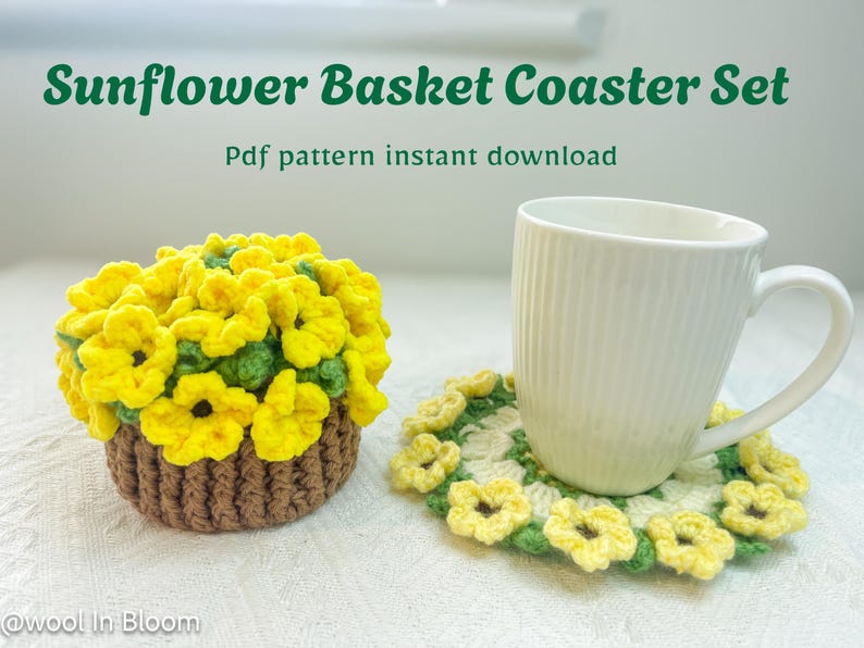 Sunflower Coaster Crochet Pattern: DIY Flower Coaster & Pot Holder (PDF ...