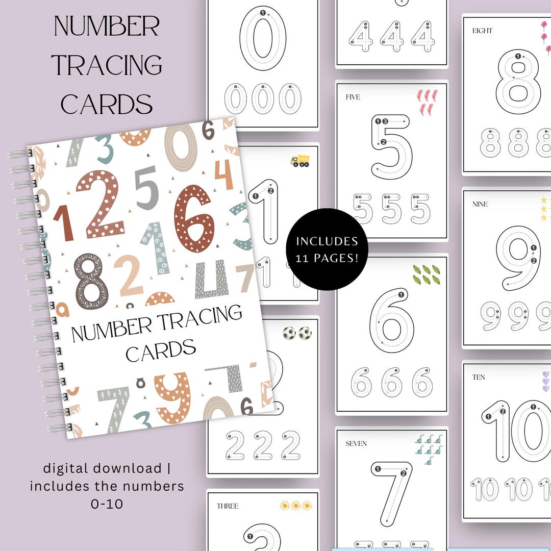 Number Tracing Cards, Number Flash Cards, Preschool Learning, Printable ...