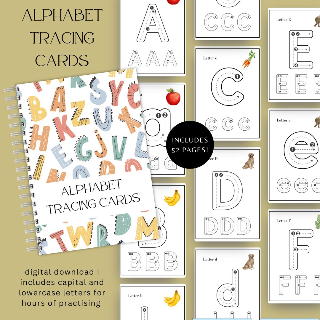 Alphabet Tracing Cards, A-Z Flash Cards, A-Z Tracing Cards, Letter ...