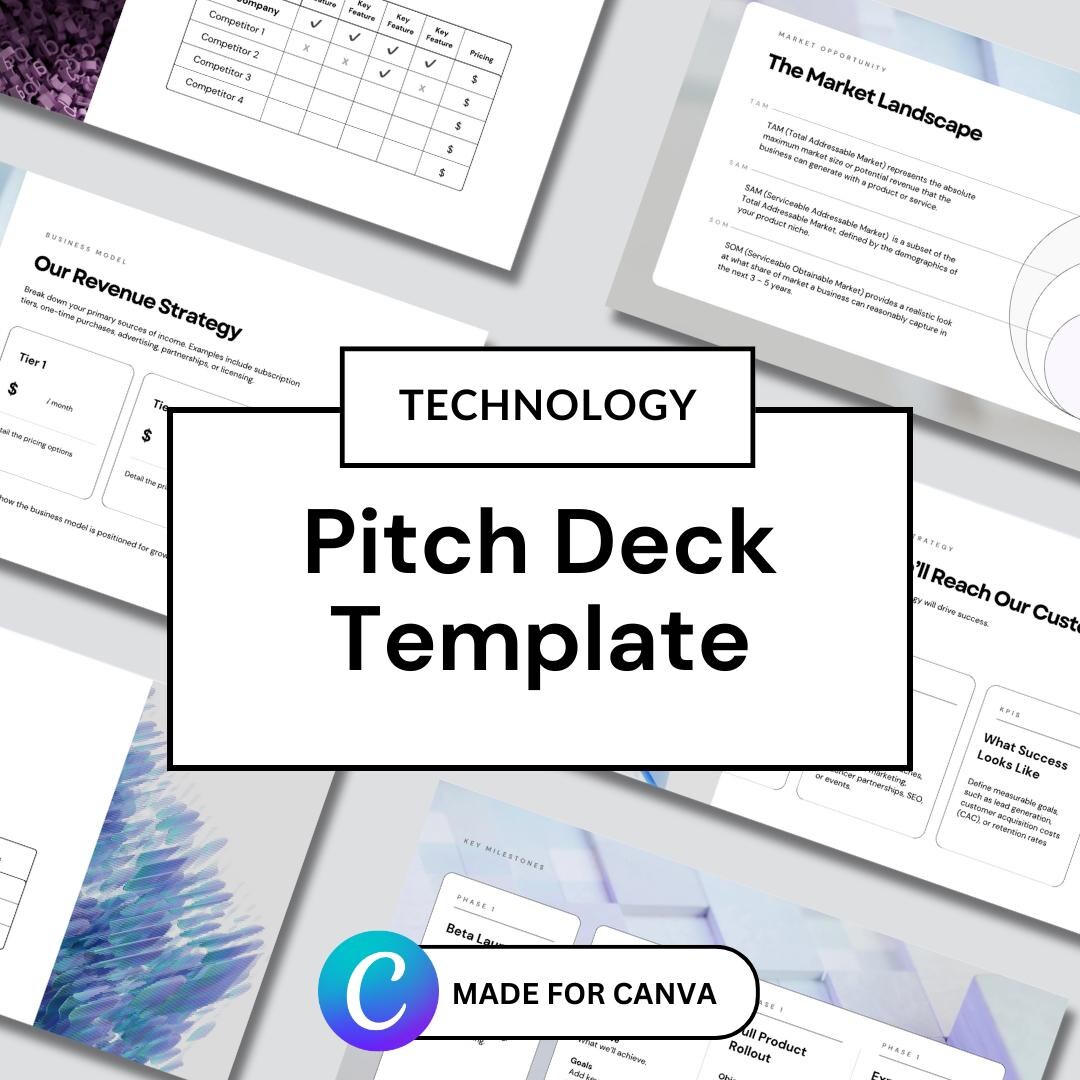 Professional Business Pitch Deck Design Template for Canva | Technology ...